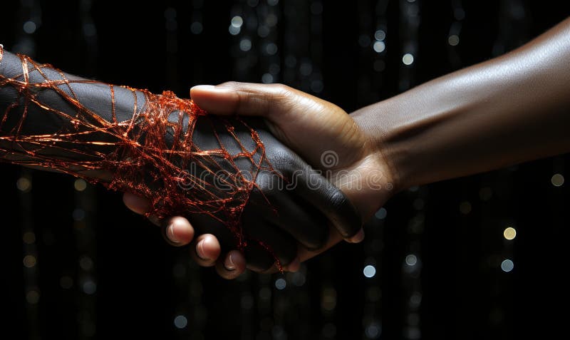 Two People Shaking Hands with String Wrapped Around Them Stock Photo ...