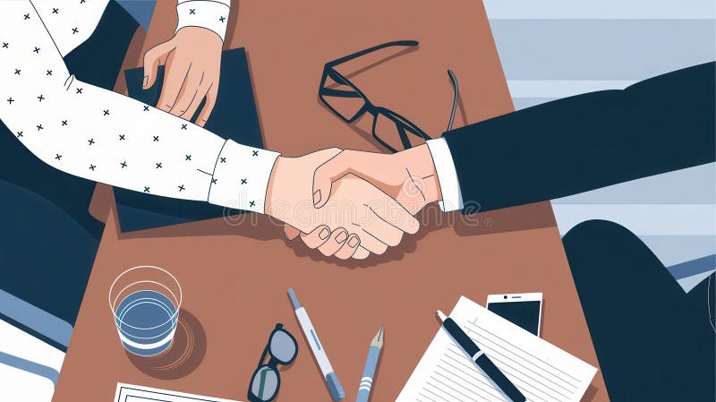 Two People Shaking Hands on a Table Stock Illustration - Illustration ...