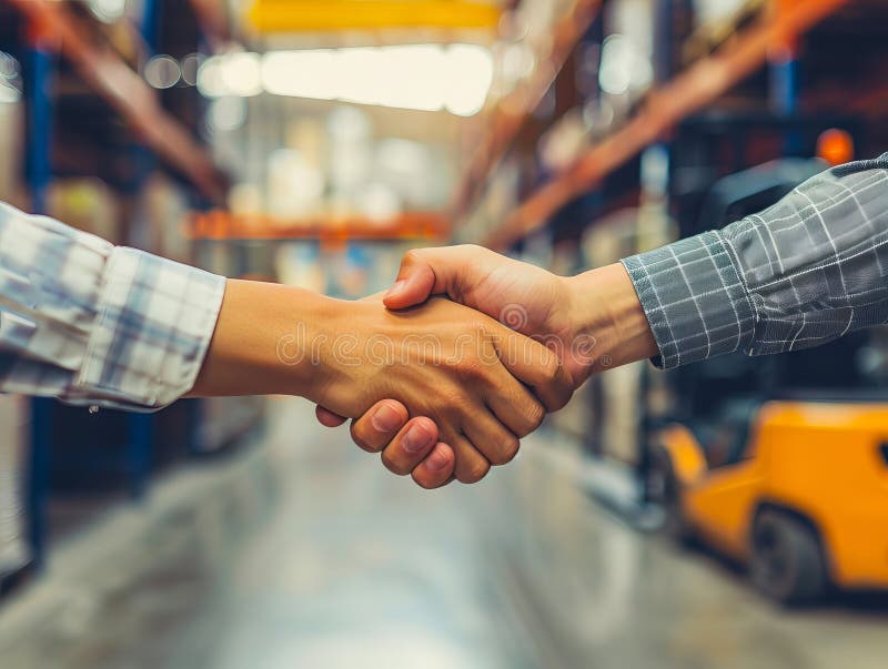 Two People Shaking Hands in a Warehouse Stock Photo - Image of ...