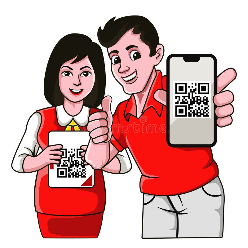 Two People are Showing a QR Code Payment Application Stock Vector ...