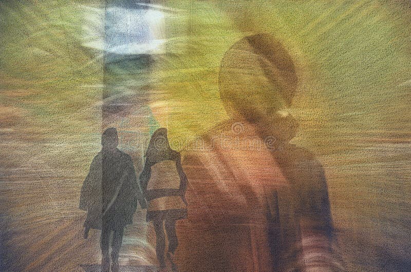 Two People in Silhouette Walking through a Dreamy, Colored Landscape ...