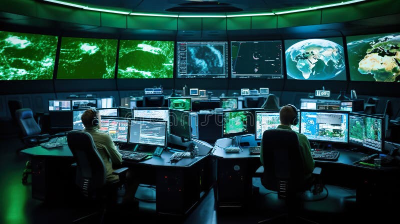 Two People Sitting at a Desk in Front of Multiple Monitors. Generative ...