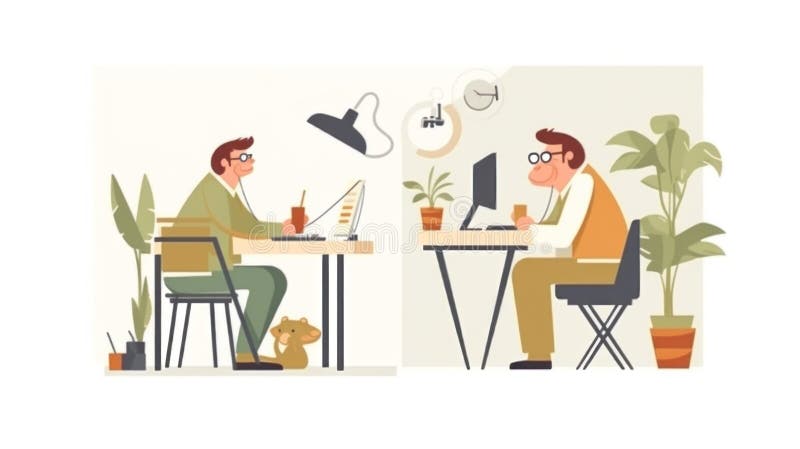 Two People Sitting at a Desk with a Laptop, AI Stock Illustration ... Two People Sitting at a Desk with a Laptop, AI Stock Illustration ...