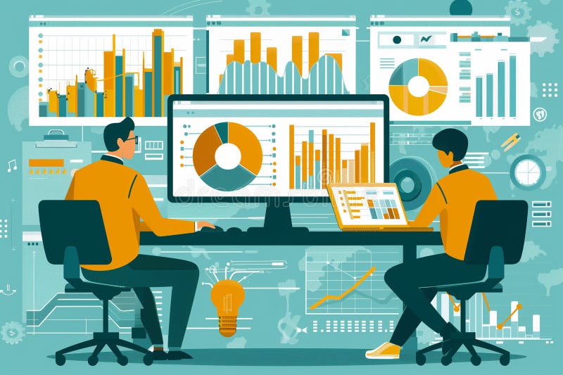 Two People Sitting at a Desk Working on a Computer. Stock Image - Image ...