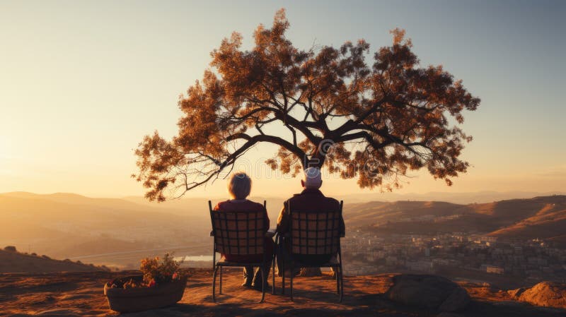 Two People Sitting Under a Tree on Top of a Hill. Generative AI Image ...