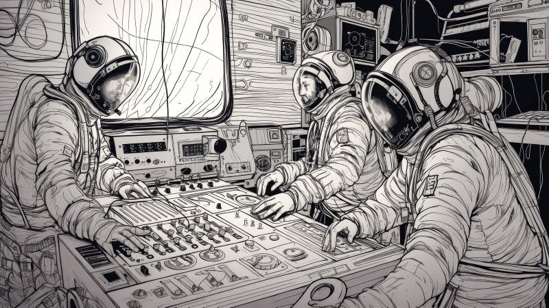 Two People in Space Suits Sitting at Table. Generative AI Stock ...