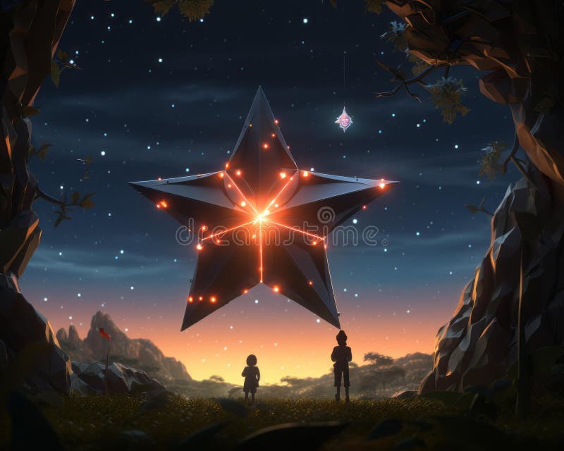 Two People Stand in Front of a Star in the Night Sky Stock Illustration ...
