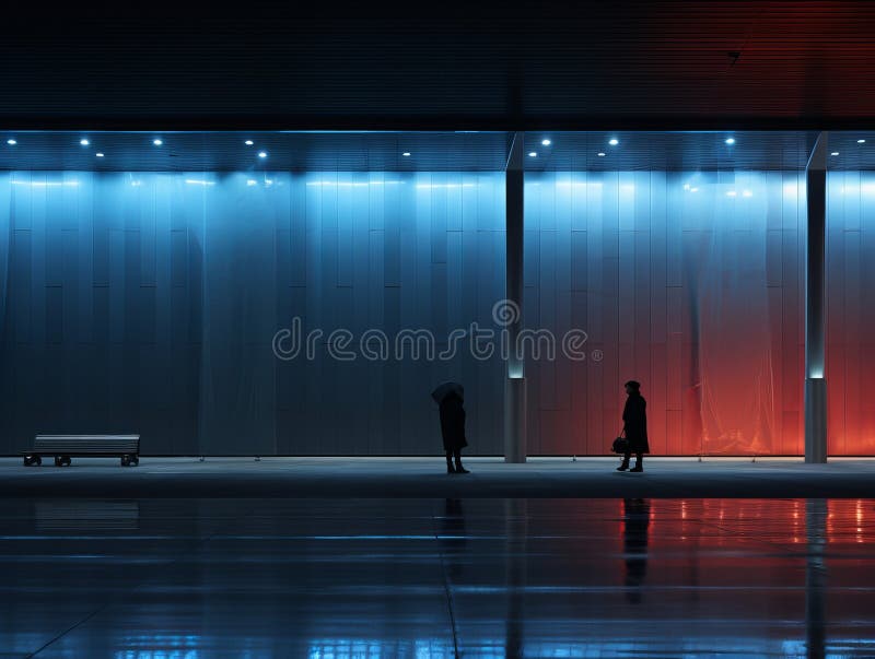 Two People are Standing in Front of a Building at Night Stock ...