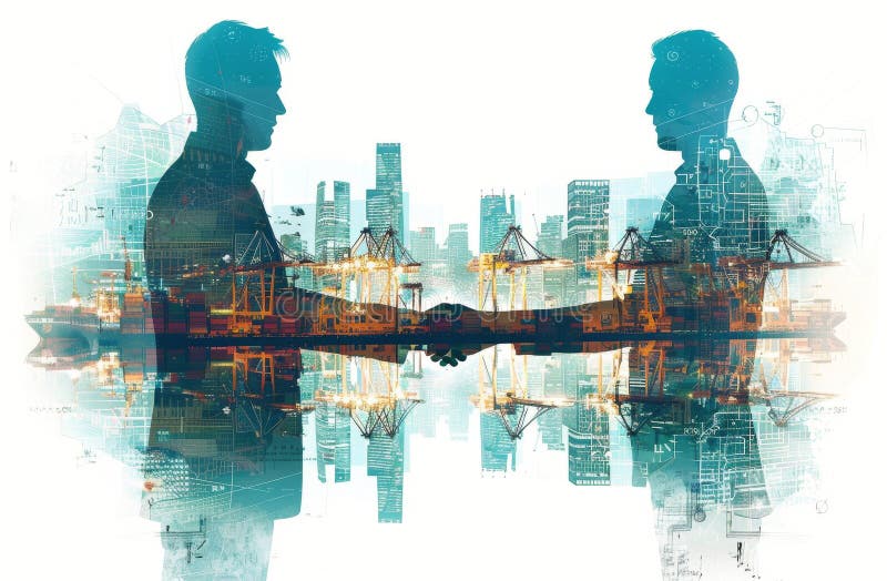 Two People Standing in Front of a Map of the World Stock Image - Image ...