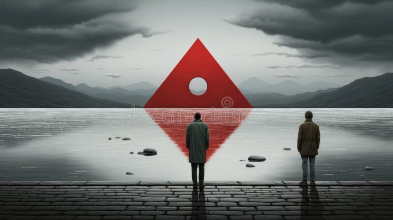 Two People Standing in Front of a Red Triangle. Generative AI Image ...