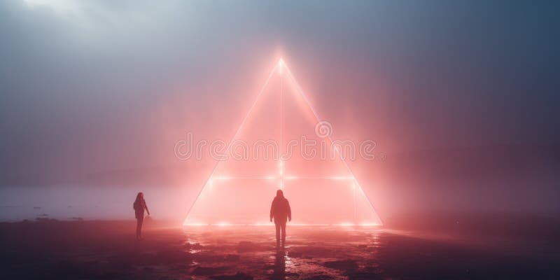Two People Standing in Front of a Triangle Shaped Light. Generative AI ...