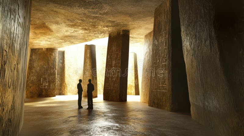 Two People Standing in a Room with Columns Stock Illustration ...