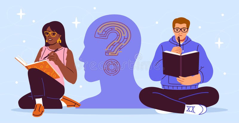Two People Studying with a Stylized Question Mark Stock Vector ...