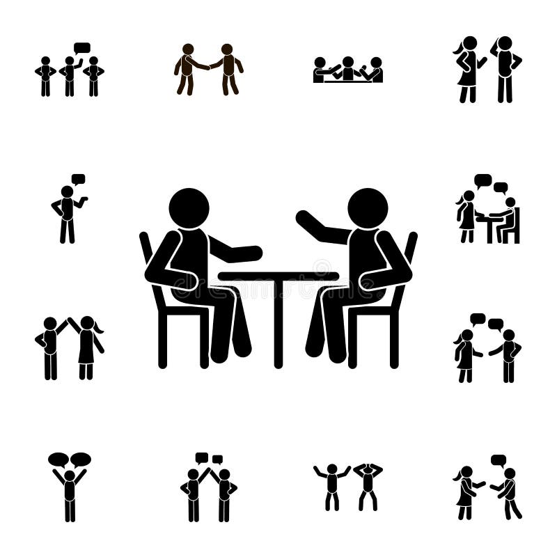 Two People, Table, Conversation Flat Vector Icon in People Talk Pack ...