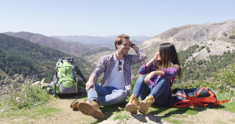 Two People Taking Rest while Hiking Stock Footage - Video of hiking ...