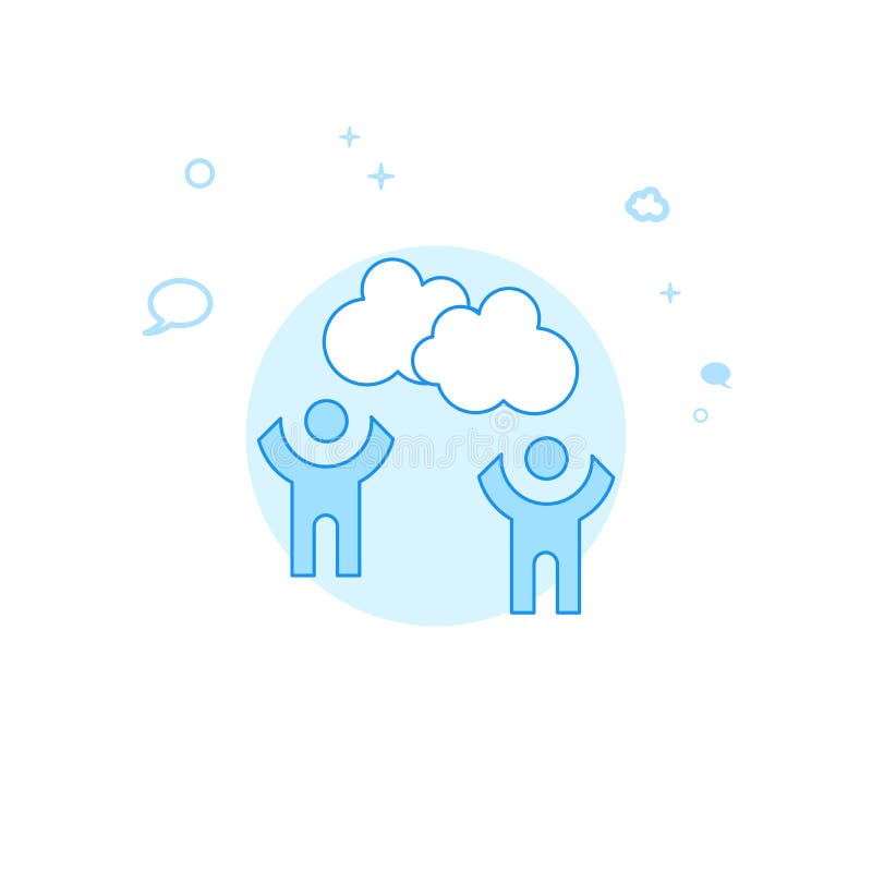 Two People Thinking Together Flat Vector Illustration, Icon. Light Blue ...
