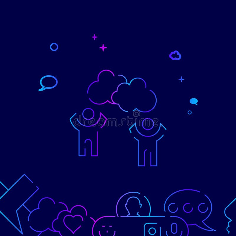 Two People Thinking Vector Line Icon, Illustration on a Dark Blue ...