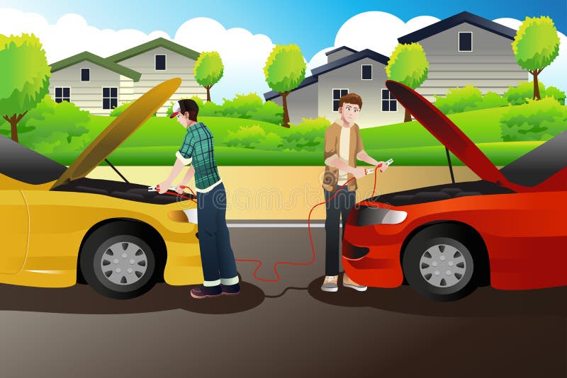 Two People Trying To Jump Start a Car Stock Vector - Illustration of ...