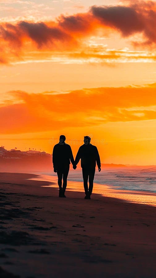 Two People Walking on the Beach at Sunset Stock Image - Image of ...