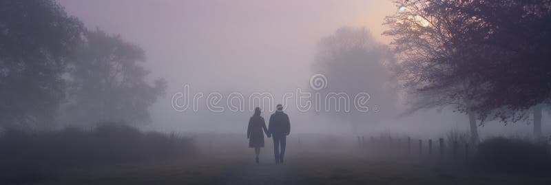 Two People Walking Down a Path in the Fog. AI Generative Image Stock ...