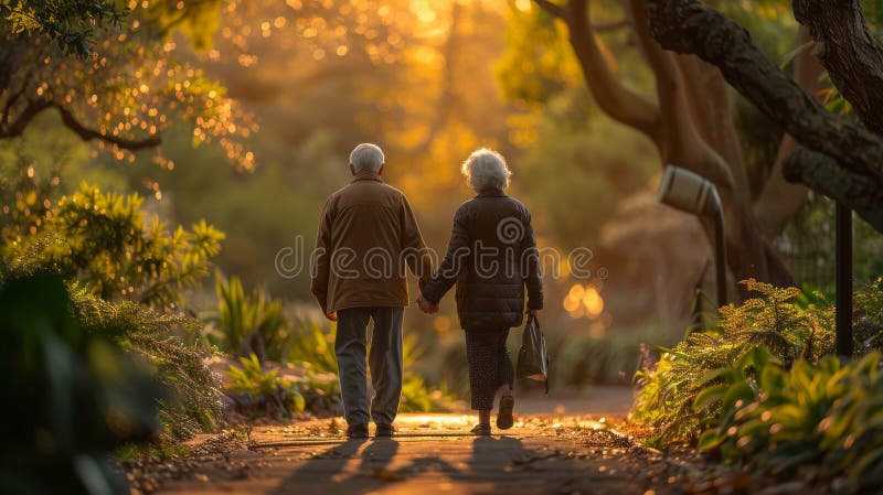 Two People Walking Down a Path Holding Hands Stock Image - Image of ...