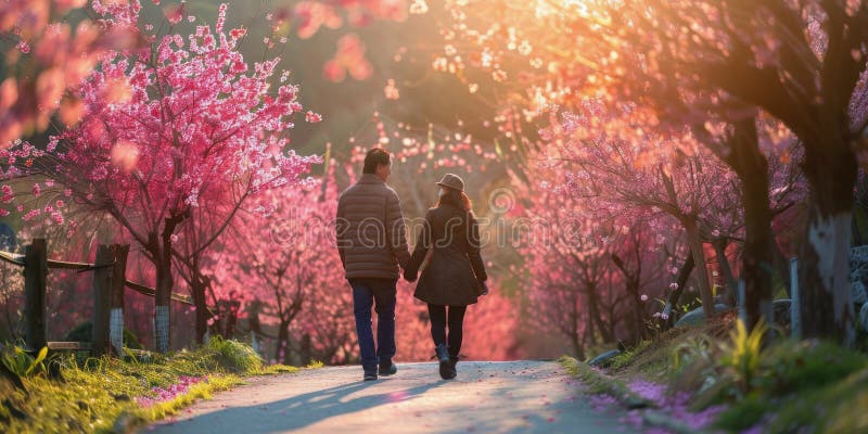 Two People Walking Down Path with Trees Stock Image - Image of scenery ...