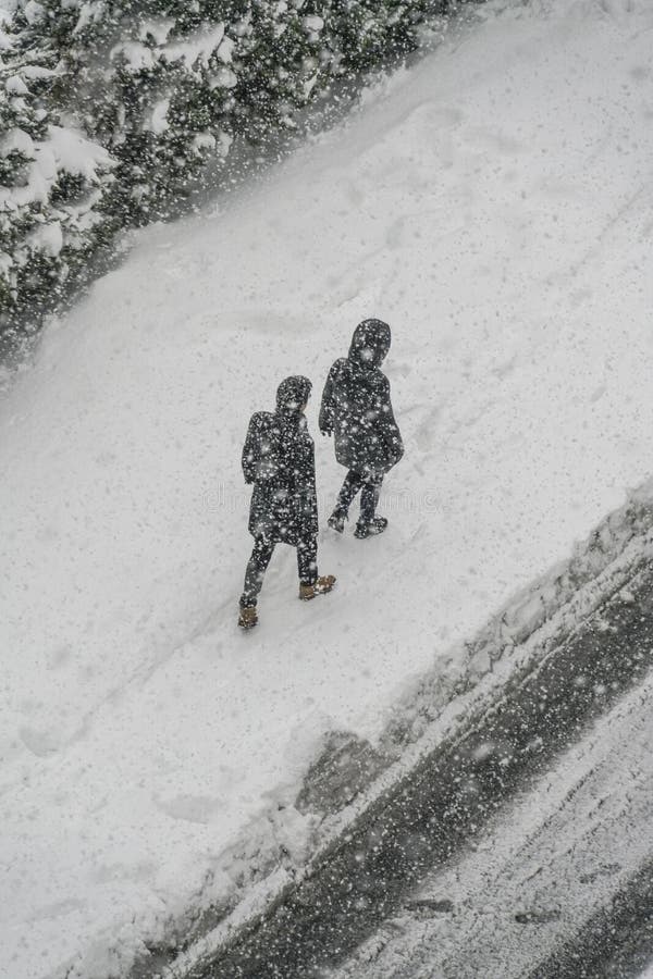 Two people walking on snow stock photo. Image of activity - 107178046