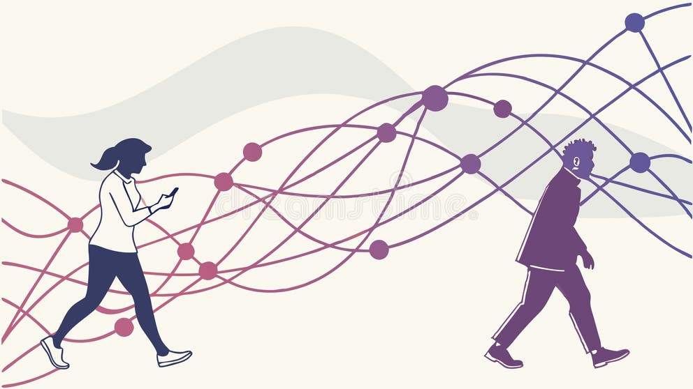 Two People on Wavy Path, Connected Journey Vector Art, Vector Design ...