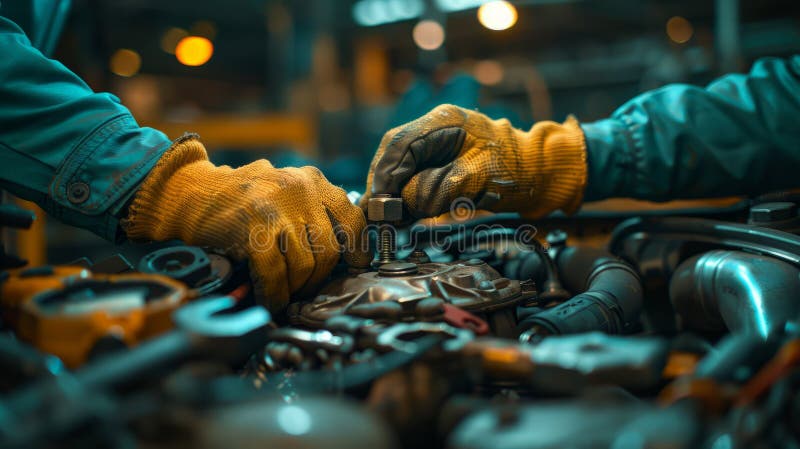 Two People Working on Car Engine. Stock Image - Image of fixing ...