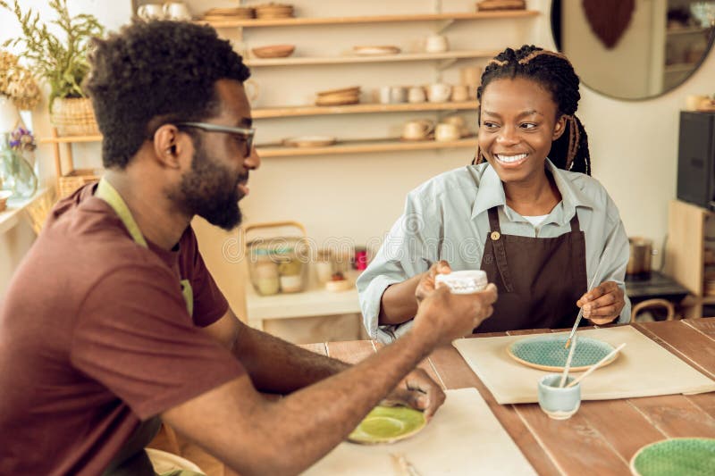 Two People Working with Clay on a Pottery Workshop Stock Image - Image ...