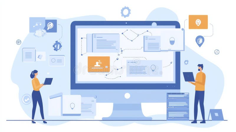 Two People Working on a Computer Illustrating the Concept of Remote ...