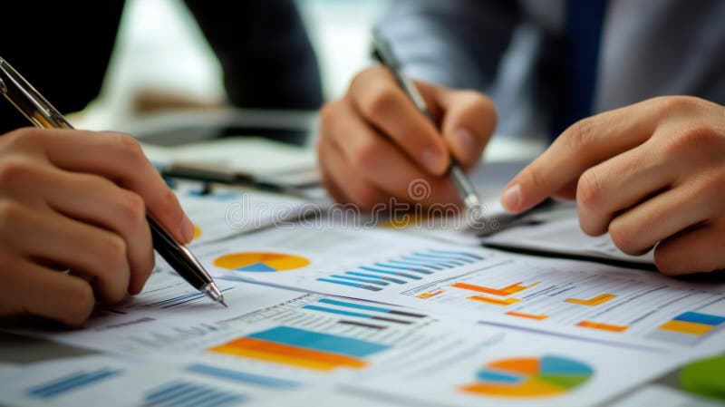 Two People are Working on a Graph Together Stock Illustration ...