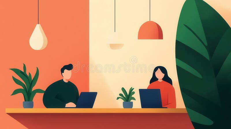 Two People Working on Laptops in a Modern Office Setting Stock ...