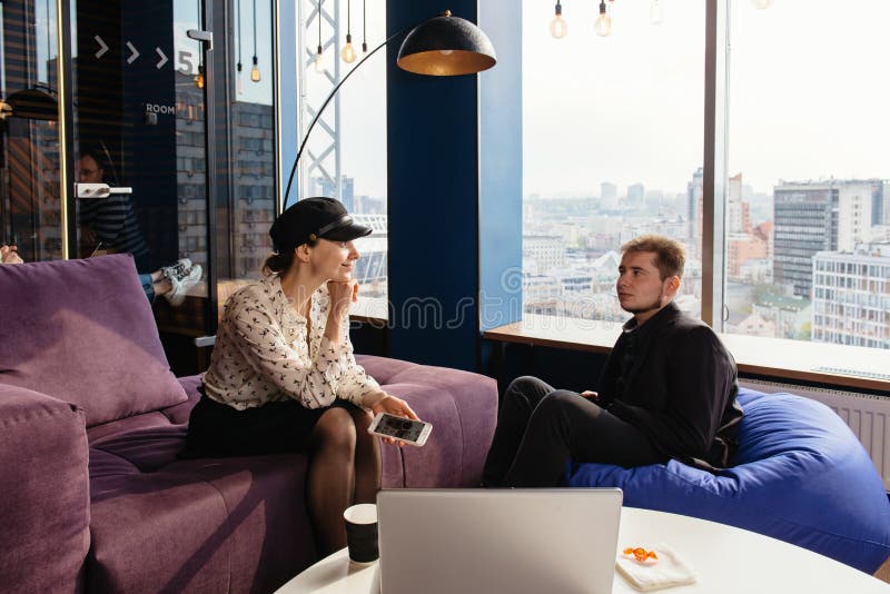 Two People Working at the Office. Client and Manager Conversation Stock ...