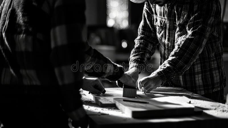 Two People Working Together on a Carpentry Project Stock Photo - Image ...