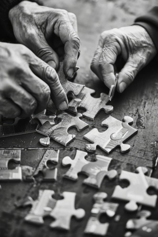 Two People Working Together on a Jigsaw Puzzle Stock Photo - Image of ...