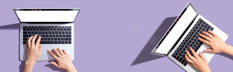 Two People Working Together with Laptop Computers Stock Illustration ...