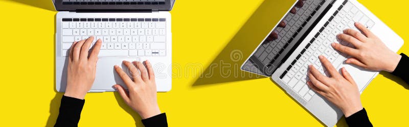 Two People Working Together with Laptop Stock Photo - Image of team ...