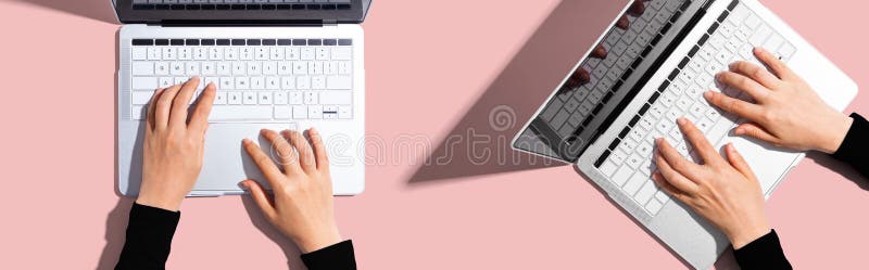Two People Working Together with Laptop Stock Image - Image of hand ...