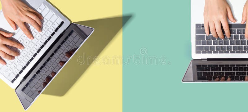 Two People Working Together with Laptops Stock Photo - Image of ...