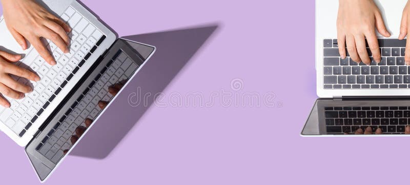 Two People Working Together with Laptops Stock Image - Image of ...