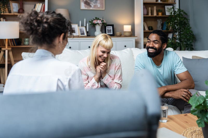 Two People, Young Diverse Couple Trying To Solve Issues in Their ...