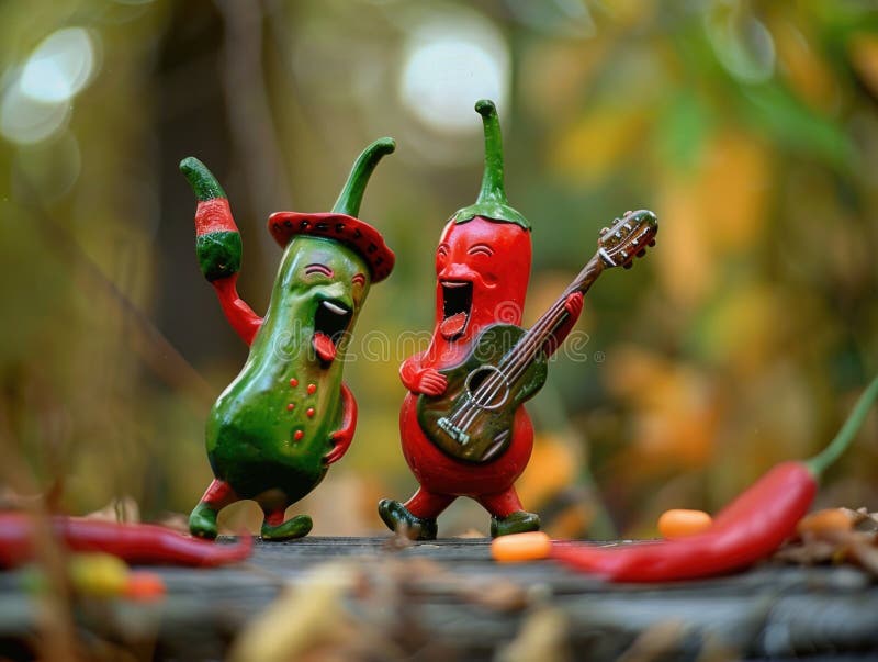 Two Peppers are Playing a Guitar and Singing Stock Image - Image of ...