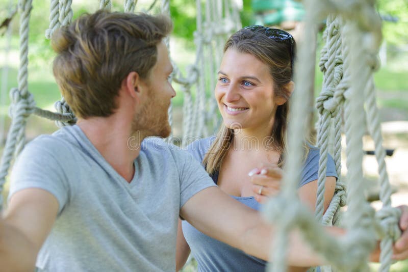 Two Person Climbing Tree in Adventure Park Stock Image - Image of ...