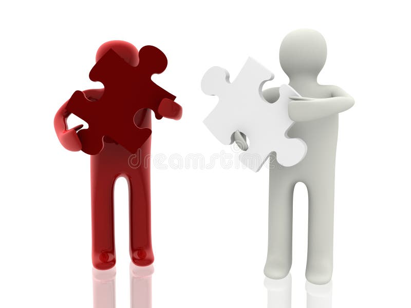 Two Person with Puzzle Figure Stock Illustration - Illustration of aged ...