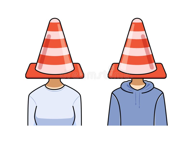 Two Person with Traffic Cone on Their Head. Isolated Vector ...