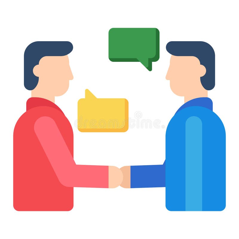 Two Persons Shaking Hands and Having Conversation, Flat Modern Icon of ...