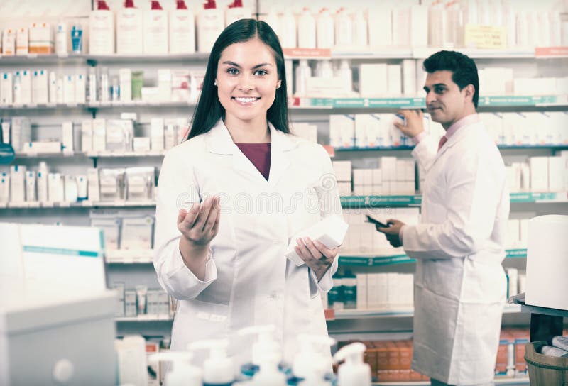 Two Pharmacists in Modern Pharmacy Stock Photo - Image of inventory ...