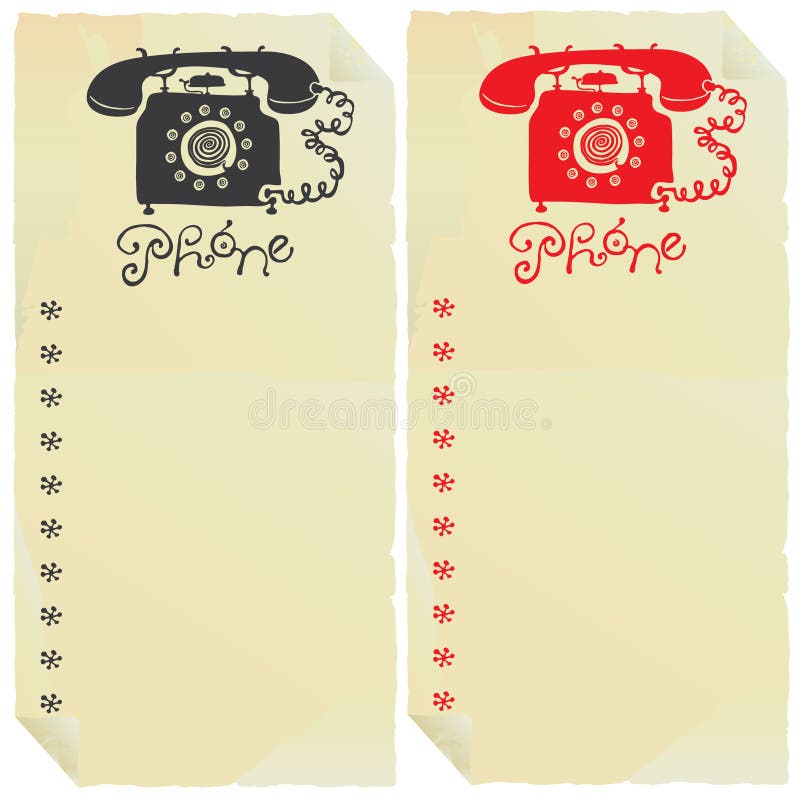 Two Phone Signs on Old Paper Labels Stock Vector - Illustration of tool ...