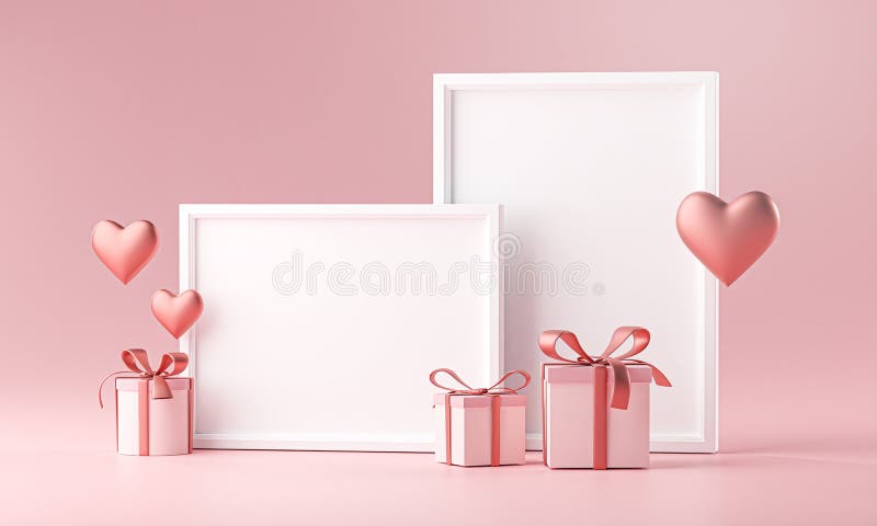 Two Photo Frame Mockup Template Love Heart Ballon and Gift Box 3D ...